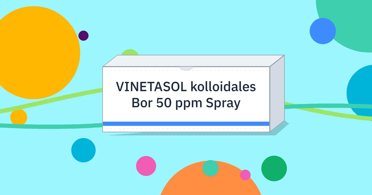 Symbolbild: Packung mit der Aufschrift VINETASOL kolloidales Bor 50 ppm Spray (PZN 19760854) – Verfügbarkeit und Bezug in Apotheken in Frankfurt am Main