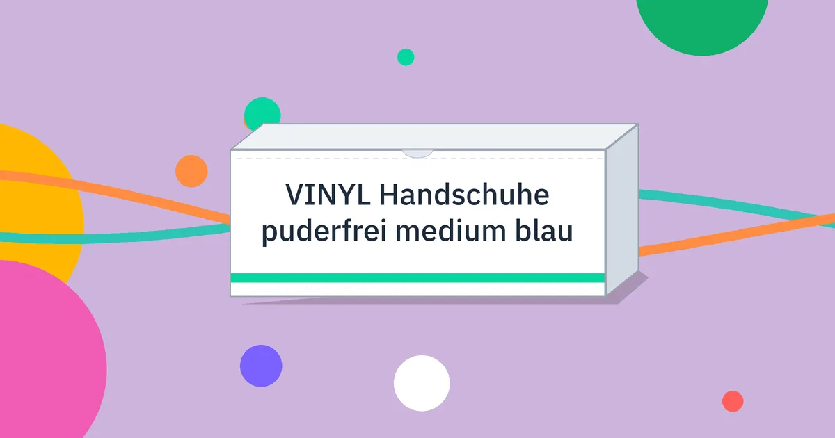 Symbolbild: Packung mit der Aufschrift VINYL Handschuhe puderfrei medium blau (PZN 04650605) – Verfügbarkeit und Bezug in Apotheken in Frankfurt am Main