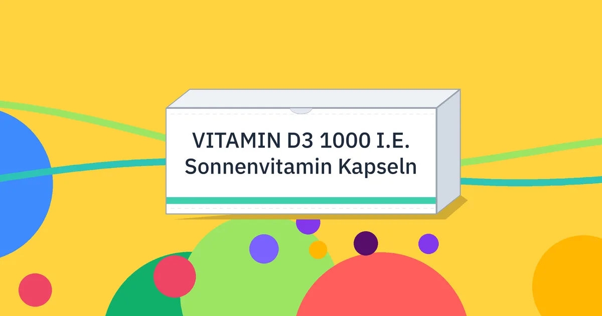 Symbolbild: Packung mit der Aufschrift VITAMIN D3 1000 I.E. Sonnenvitamin Kapseln (PZN 17630225) – Verfügbarkeit und Bezug in Apotheken in Frankfurt am Main