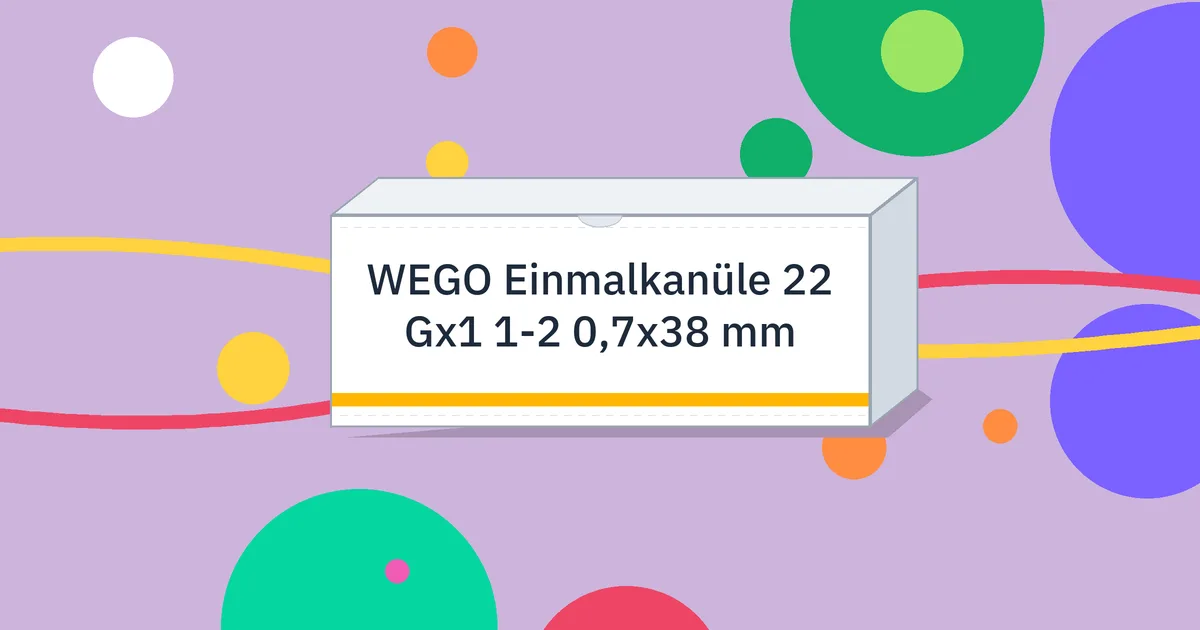 Symbolbild: Packung mit der Aufschrift WEGO Einmalkanüle 22 Gx1 1-2 0,7x38 mm (PZN 18859622) – Verfügbarkeit und Bezug in Apotheken in Frankfurt am Main
