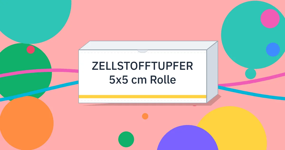 Symbolbild: Packung mit der Aufschrift ZELLSTOFFTUPFER 5x5 cm Rolle (PZN 01723278) – Verfügbarkeit und Bezug in Apotheken in Frankfurt am Main