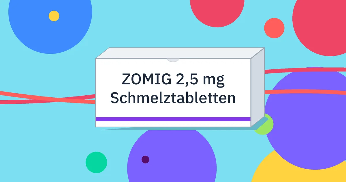 Symbolbild: Packung mit der Aufschrift ZOMIG 2,5 mg Schmelztabletten (PZN 09279156) – Verfügbarkeit und Bezug in Apotheken in Frankfurt am Main