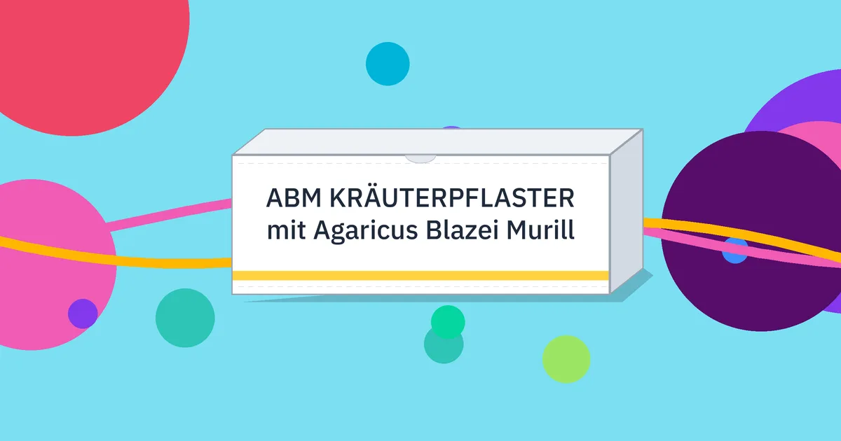 Symbolbild: Packung mit der Aufschrift ABM KRÄUTERPFLASTER mit Agaricus Blazei Murill (PZN 12528427) – Verfügbarkeit und Bezug in Apotheken in Frankfurt am Main