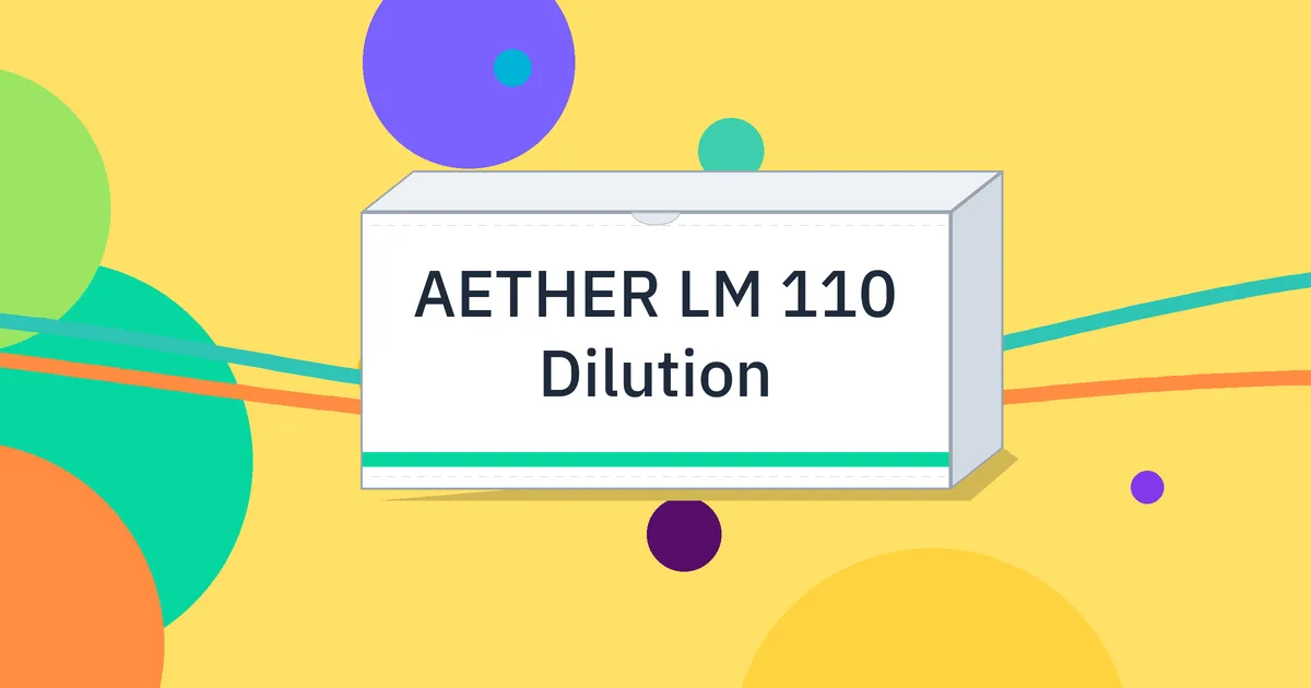 Symbolbild: Packung mit der Aufschrift AETHER LM 110 Dilution (PZN 13300726) – Verfügbarkeit und Bezug in Apotheken in Frankfurt am Main