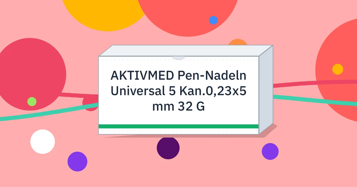 Symbolbild: Packung mit der Aufschrift AKTIVMED Pen-Nadeln Universal 5 Kan.0,23x5 mm 32 G (PZN 19768181) – Verfügbarkeit und Bezug in Apotheken in Frankfurt am Main