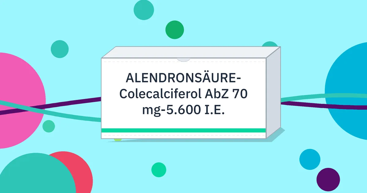 Symbolbild: Packung mit der Aufschrift ALENDRONSÄURE-Colecalciferol AbZ 70 mg-5.600 I.E. (PZN 10253015) – Verfügbarkeit und Bezug in Apotheken in Frankfurt am Main