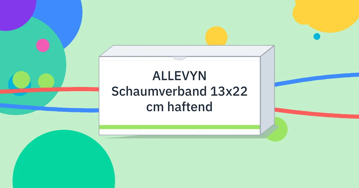 Symbolbild: Packung mit der Aufschrift ALLEVYN Schaumverband 13x22 cm haftend (PZN 09686565) – Verfügbarkeit und Bezug in Apotheken in Frankfurt am Main