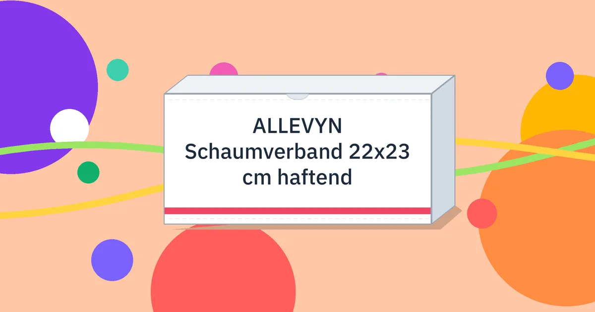 Symbolbild: Packung mit der Aufschrift ALLEVYN Schaumverband 22x23 cm haftend (PZN 16515640) – Verfügbarkeit und Bezug in Apotheken in Frankfurt am Main