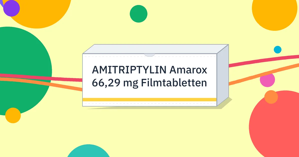Symbolbild: Packung mit der Aufschrift AMITRIPTYLIN Amarox 66,29 mg Filmtabletten (PZN 19276555) – Verfügbarkeit und Bezug in Apotheken in Frankfurt am Main