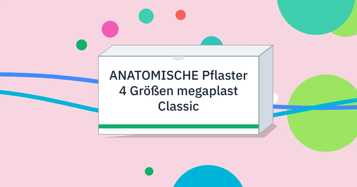 Symbolbild: Packung mit der Aufschrift ANATOMISCHE Pflaster 4 Größen megaplast Classic (PZN 16618564) – Verfügbarkeit und Bezug in Apotheken in Frankfurt am Main