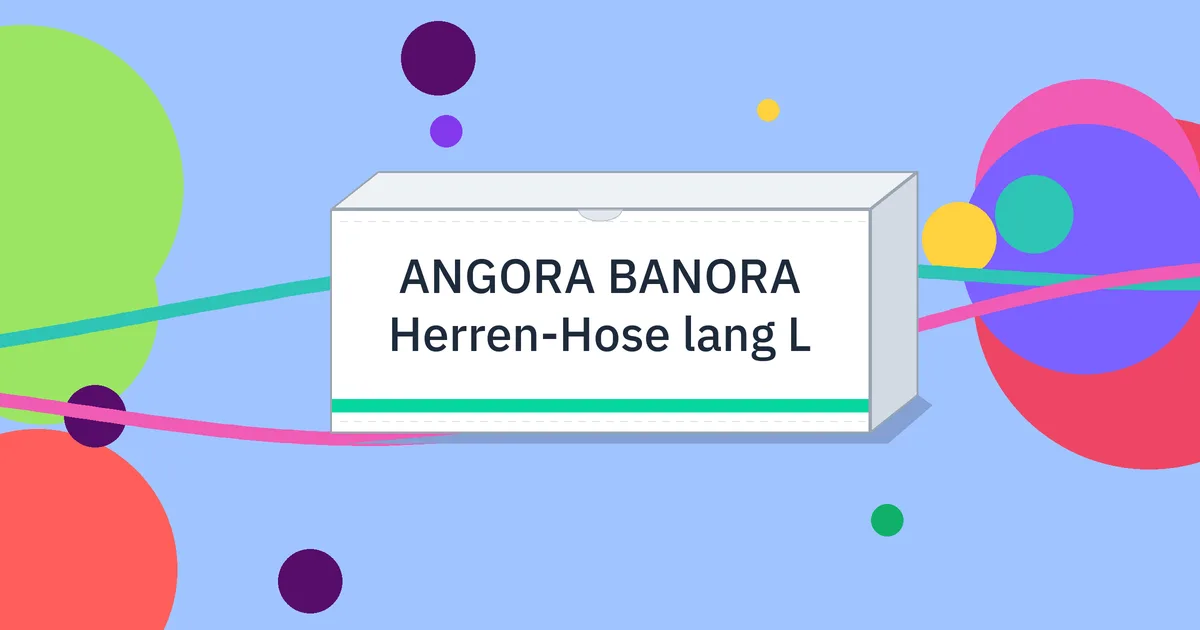 Symbolbild: Packung mit der Aufschrift ANGORA BANORA Herren-Hose lang L (PZN 04795114) – Verfügbarkeit und Bezug in Apotheken in Frankfurt am Main