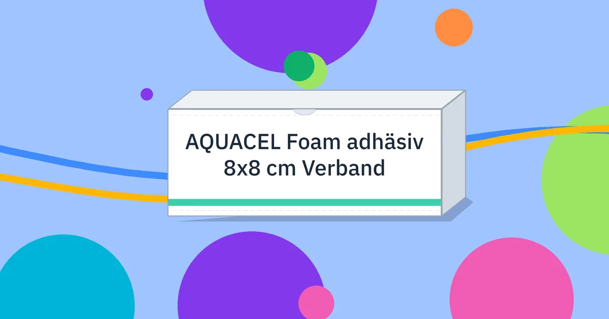 Symbolbild: Packung mit der Aufschrift AQUACEL Foam adhäsiv 8x8 cm Verband (PZN 19293890) – Verfügbarkeit und Bezug in Apotheken in Frankfurt am Main