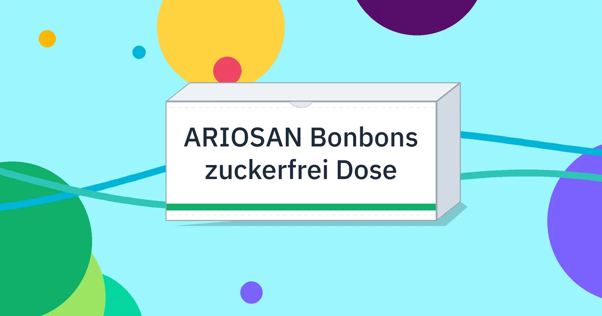 Symbolbild: Packung mit der Aufschrift ARIOSAN Bonbons zuckerfrei Dose (PZN 16236207) – Verfügbarkeit und Bezug in Apotheken in Frankfurt am Main