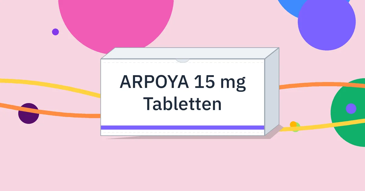 Symbolbild: Packung mit der Aufschrift ARPOYA 15 mg Tabletten (PZN 19053915) – Verfügbarkeit und Bezug in Apotheken in Frankfurt am Main
