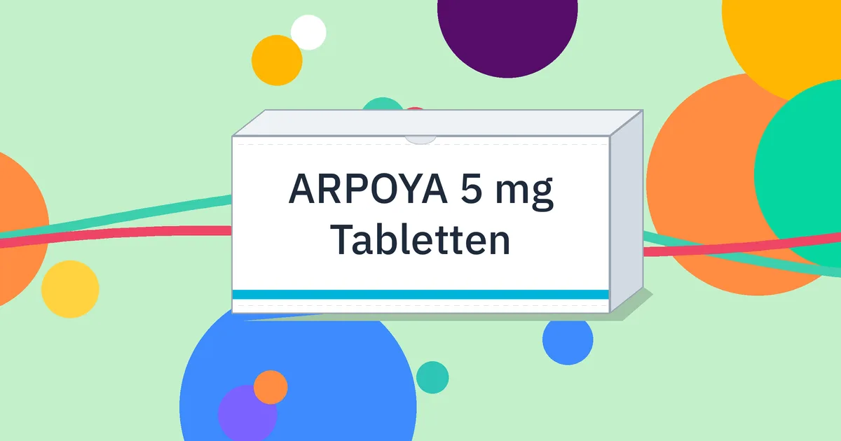 Symbolbild: Packung mit der Aufschrift ARPOYA 5 mg Tabletten (PZN 19053737) – Verfügbarkeit und Bezug in Apotheken in Frankfurt am Main