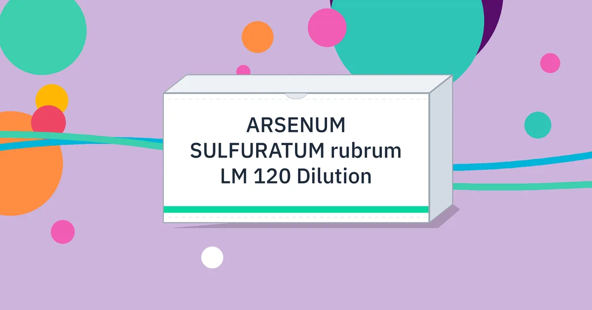 Symbolbild: Packung mit der Aufschrift ARSENUM SULFURATUM rubrum LM 120 Dilution (PZN 12780084) – Verfügbarkeit und Bezug in Apotheken in Frankfurt am Main