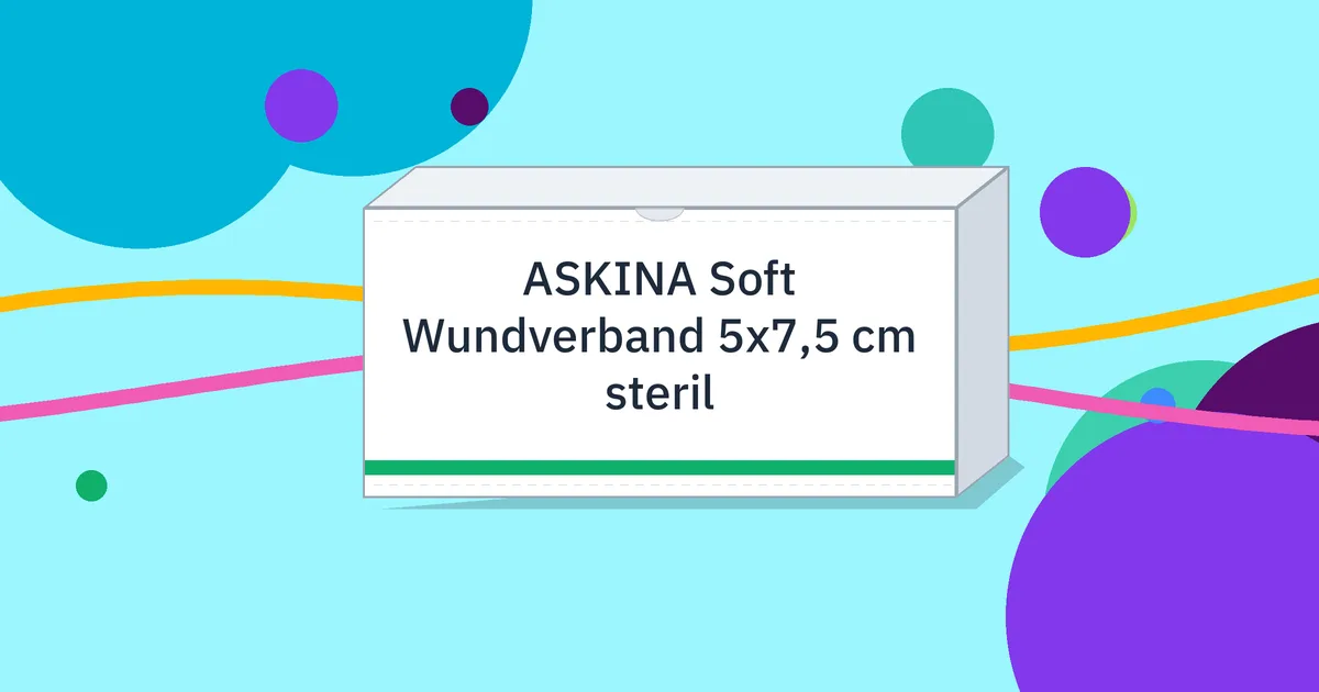 Symbolbild: Packung mit der Aufschrift ASKINA Soft Wundverband 5x7,5 cm steril (PZN 08711137) – Verfügbarkeit und Bezug in Apotheken in Frankfurt am Main