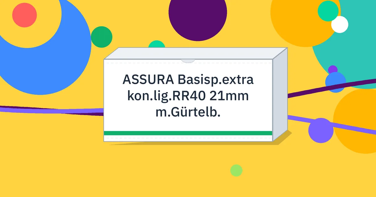 Symbolbild: Packung mit der Aufschrift ASSURA Basisp.extra kon.lig.RR40 21mm m.Gürtelb. (PZN 04312015) – Verfügbarkeit und Bezug in Apotheken in Frankfurt am Main