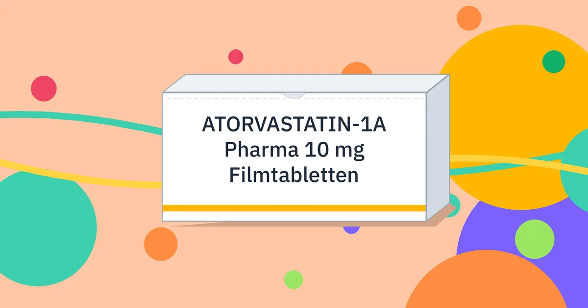 Symbolbild: Packung mit der Aufschrift ATORVASTATIN-1A Pharma 10 mg Filmtabletten (PZN 07752861) – Verfügbarkeit und Bezug in Apotheken in Frankfurt am Main
