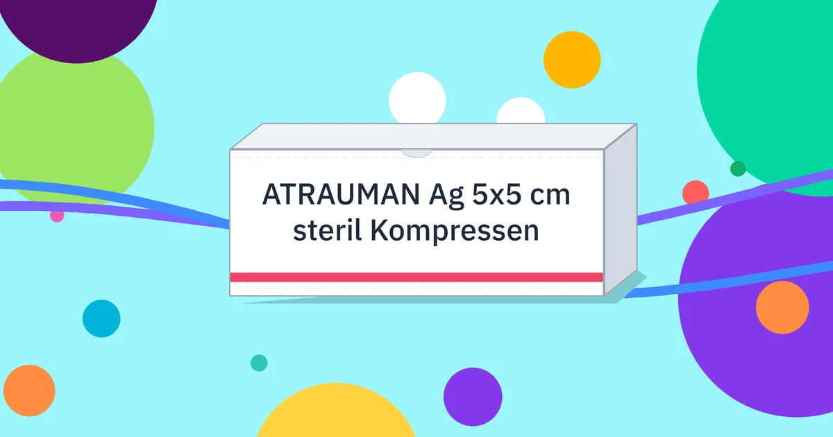 Symbolbild: Packung mit der Aufschrift ATRAUMAN Ag 5x5 cm steril Kompressen (PZN 16487435) – Verfügbarkeit und Bezug in Apotheken in Frankfurt am Main