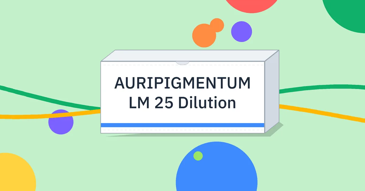 Symbolbild: Packung mit der Aufschrift AURIPIGMENTUM LM 25 Dilution (PZN 12783102) – Verfügbarkeit und Bezug in Apotheken in Frankfurt am Main