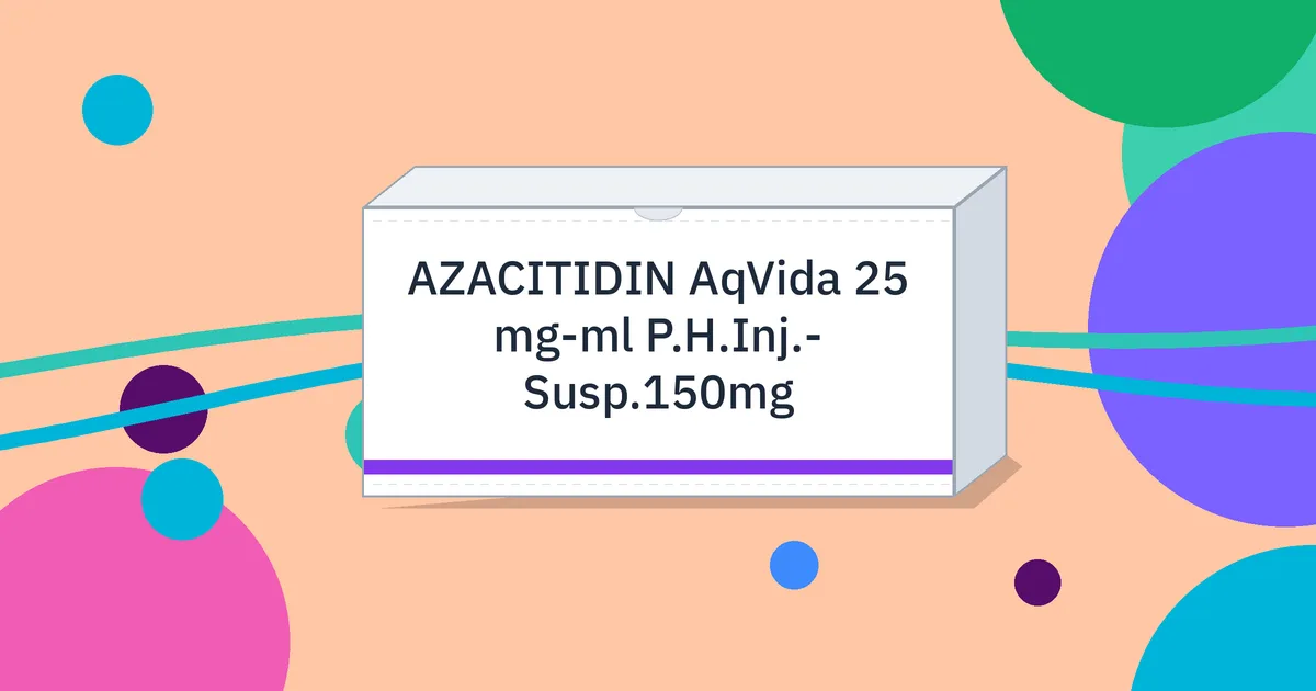 Symbolbild: Packung mit der Aufschrift AZACITIDIN AqVida 25 mg-ml P.H.Inj.-Susp.150mg (PZN 17198360) – Verfügbarkeit und Bezug in Apotheken in Frankfurt am Main