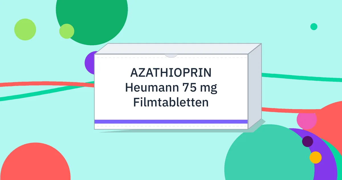 Symbolbild: Packung mit der Aufschrift AZATHIOPRIN Heumann 75 mg Filmtabletten (PZN 10785574) – Verfügbarkeit und Bezug in Apotheken in Frankfurt am Main