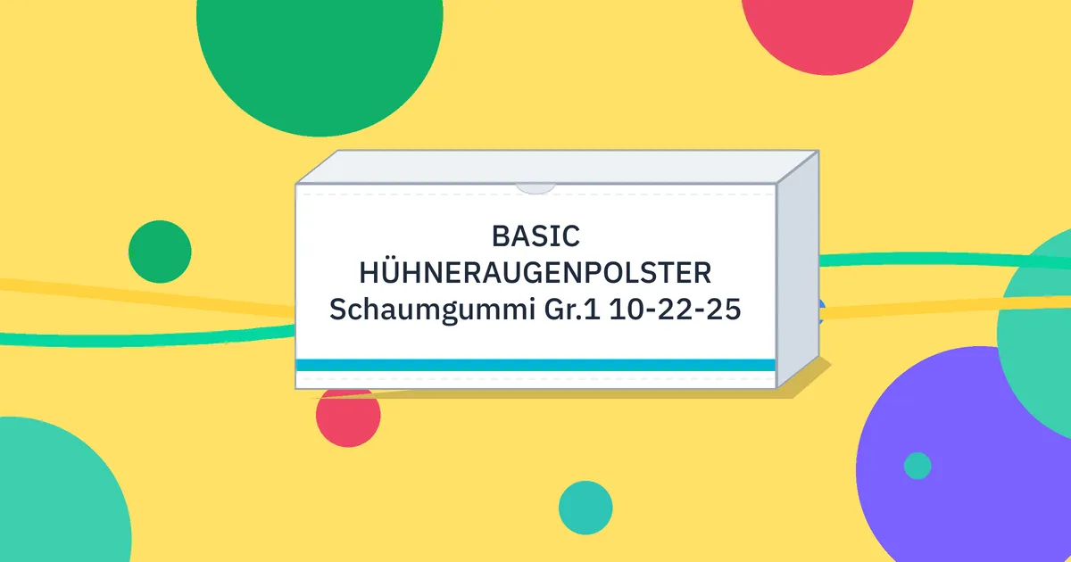 Symbolbild: Packung mit der Aufschrift BASIC HÜHNERAUGENPOLSTER Schaumgummi Gr.1 10-22-25 (PZN 15380770) – Verfügbarkeit und Bezug in Apotheken in Frankfurt am Main