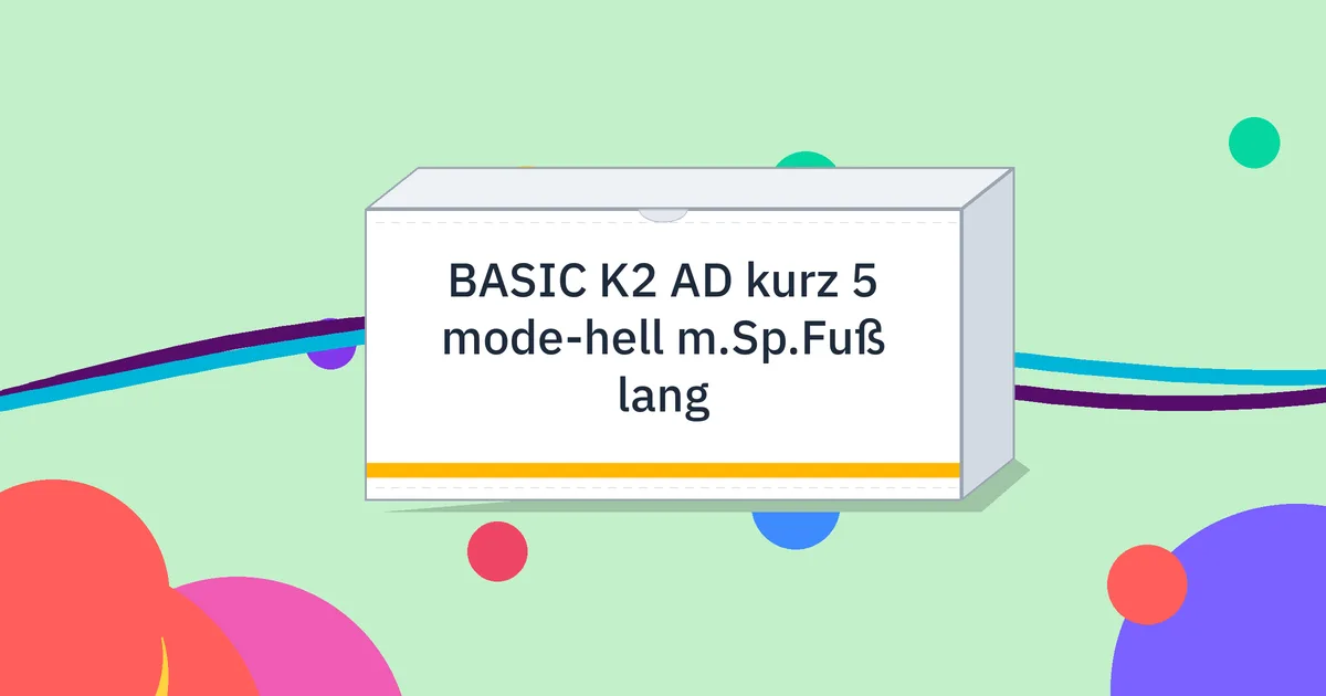 Symbolbild: Packung mit der Aufschrift BASIC K2 AD kurz 5 mode-hell m.Sp.Fuß lang (PZN 20265338) – Verfügbarkeit und Bezug in Apotheken in Frankfurt am Main
