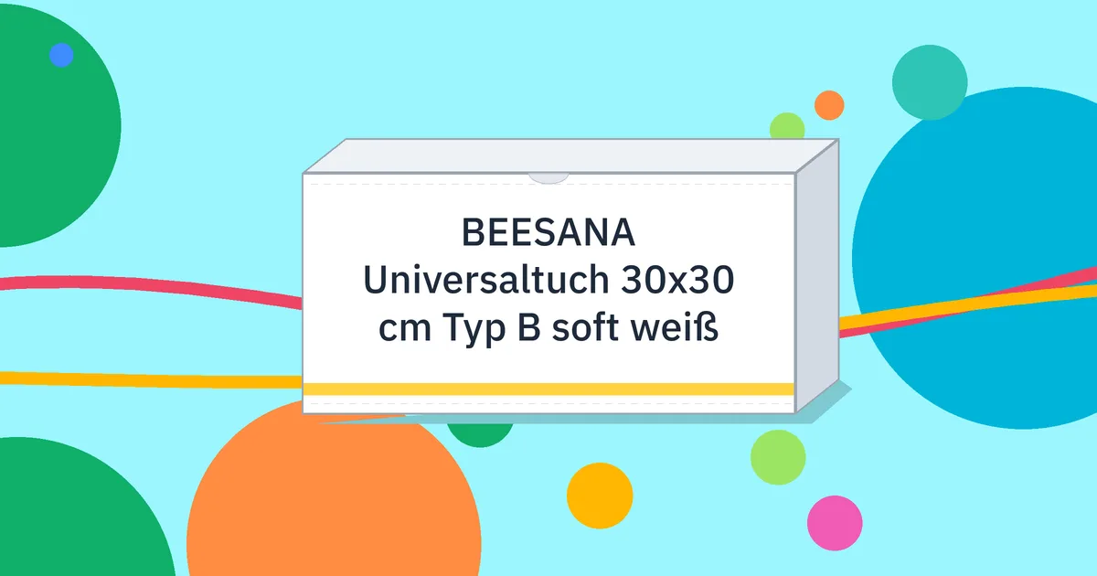 Symbolbild: Packung mit der Aufschrift BEESANA Universaltuch 30x30 cm Typ B soft weiß (PZN 11722759) – Verfügbarkeit und Bezug in Apotheken in Frankfurt am Main