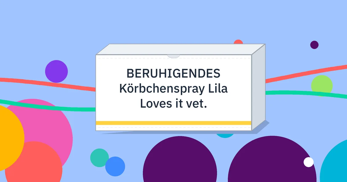 Symbolbild: Packung mit der Aufschrift BERUHIGENDES Körbchenspray Lila Loves it vet. (PZN 11690166) – Verfügbarkeit und Bezug in Apotheken in Frankfurt am Main