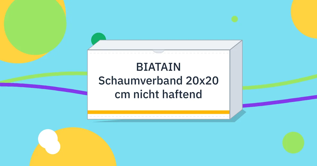 Symbolbild: Packung mit der Aufschrift BIATAIN Schaumverband 20x20 cm nicht haftend (PZN 00975546) – Verfügbarkeit und Bezug in Apotheken in Frankfurt am Main