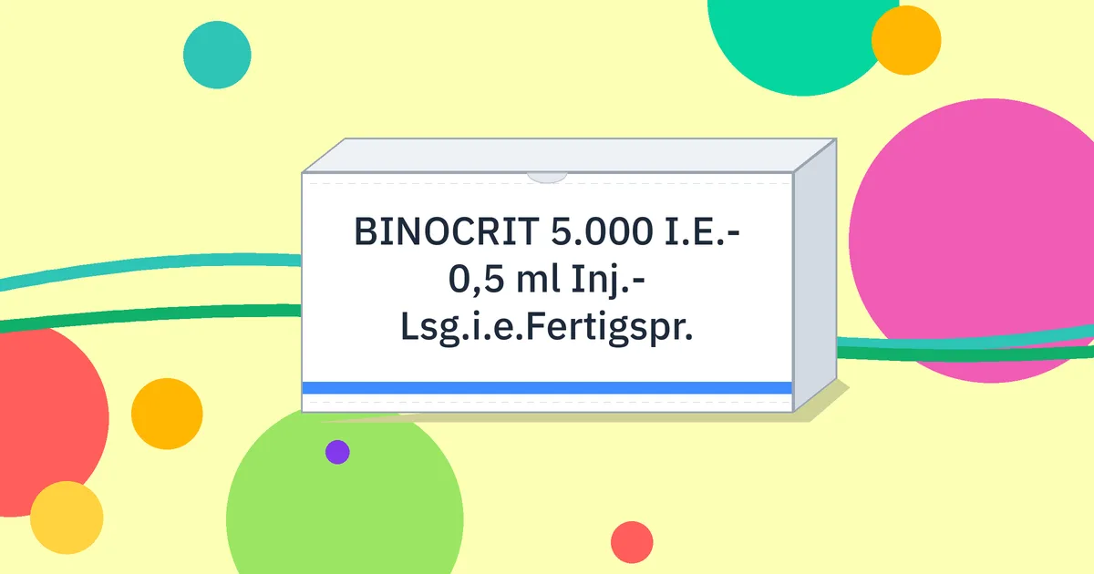 Symbolbild: Packung mit der Aufschrift BINOCRIT 5.000 I.E.-0,5 ml Inj.-Lsg.i.e.Fertigspr. (PZN 17412008) – Verfügbarkeit und Bezug in Apotheken in Frankfurt am Main