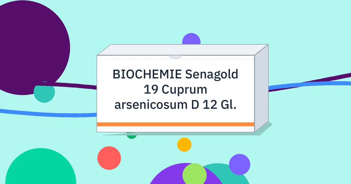 Symbolbild: Packung mit der Aufschrift BIOCHEMIE Senagold 19 Cuprum arsenicosum D 12 Gl. (PZN 09215021) – Verfügbarkeit und Bezug in Apotheken in Frankfurt am Main