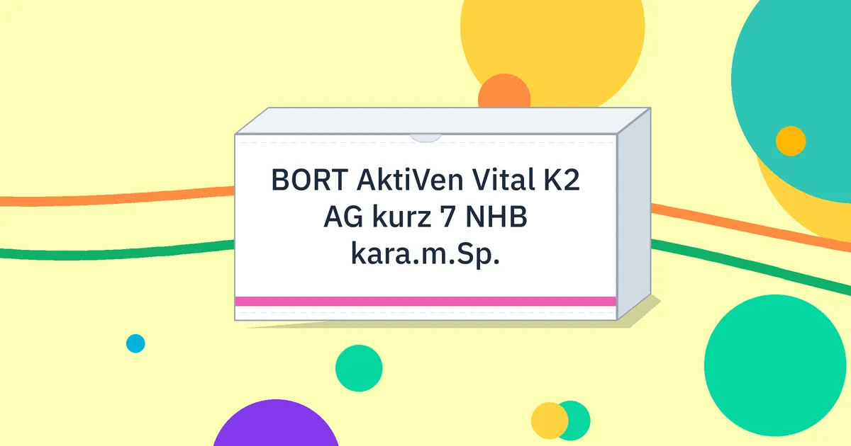 Symbolbild: Packung mit der Aufschrift BORT AktiVen Vital K2 AG kurz 7 NHB kara.m.Sp. (PZN 12384448) – Verfügbarkeit und Bezug in Apotheken in Frankfurt am Main