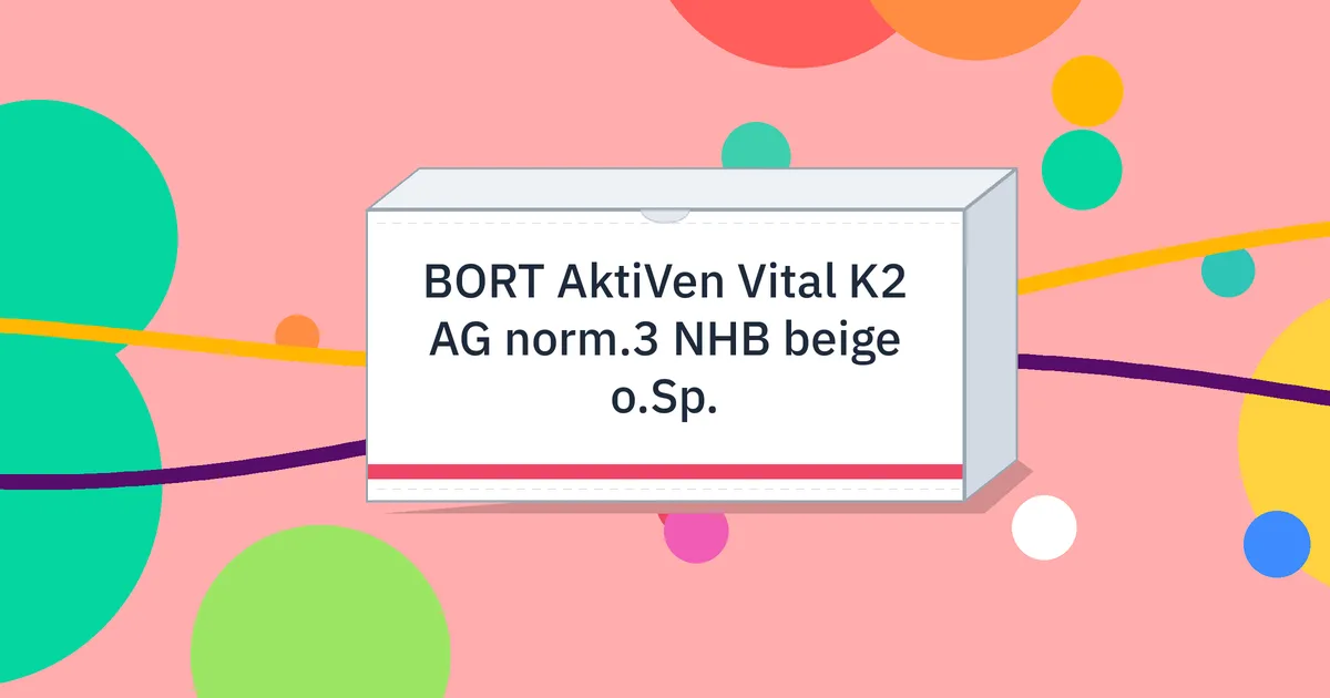 Symbolbild: Packung mit der Aufschrift BORT AktiVen Vital K2 AG norm.3 NHB beige o.Sp. (PZN 13731432) – Verfügbarkeit und Bezug in Apotheken in Frankfurt am Main