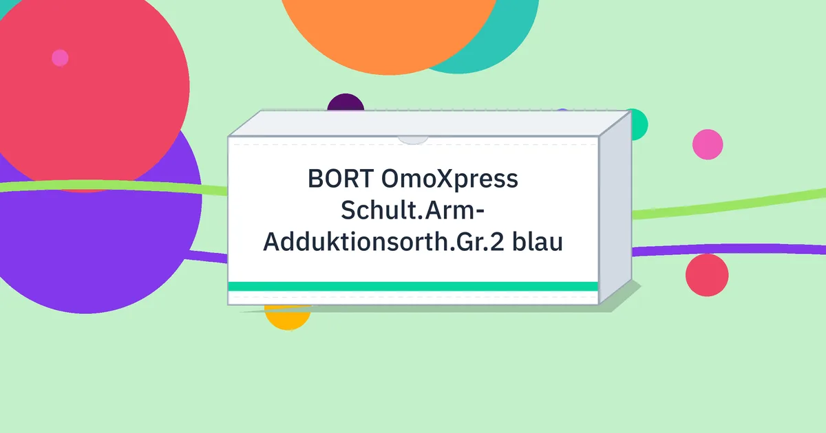 Symbolbild: Packung mit der Aufschrift BORT OmoXpress Schult.Arm-Adduktionsorth.Gr.2 blau (PZN 09751765) – Verfügbarkeit und Bezug in Apotheken in Frankfurt am Main