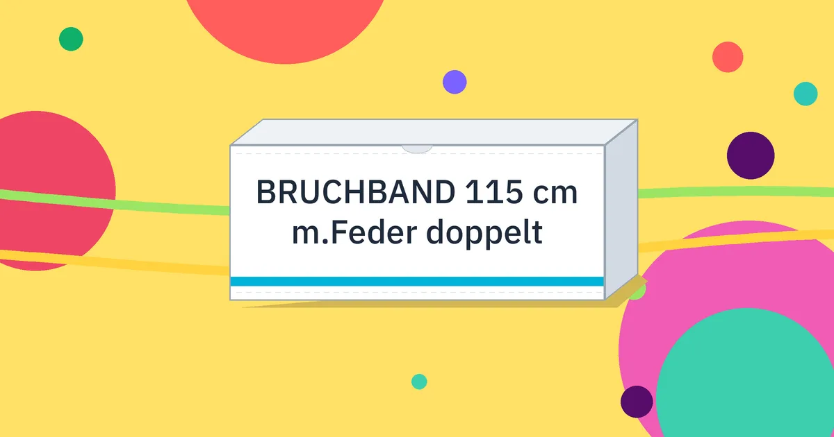 Symbolbild: Packung mit der Aufschrift BRUCHBAND 115 cm m.Feder doppelt (PZN 01725461) – Verfügbarkeit und Bezug in Apotheken in Frankfurt am Main