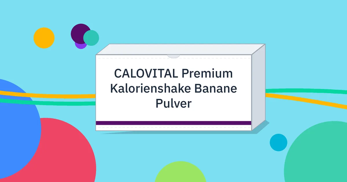 Symbolbild: Packung mit der Aufschrift CALOVITAL Premium Kalorienshake Banane Pulver (PZN 17200654) – Verfügbarkeit und Bezug in Apotheken in Frankfurt am Main