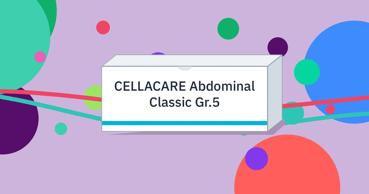 Symbolbild: Packung mit der Aufschrift CELLACARE Abdominal Classic Gr.5 (PZN 20549159) – Verfügbarkeit und Bezug in Apotheken in Frankfurt am Main