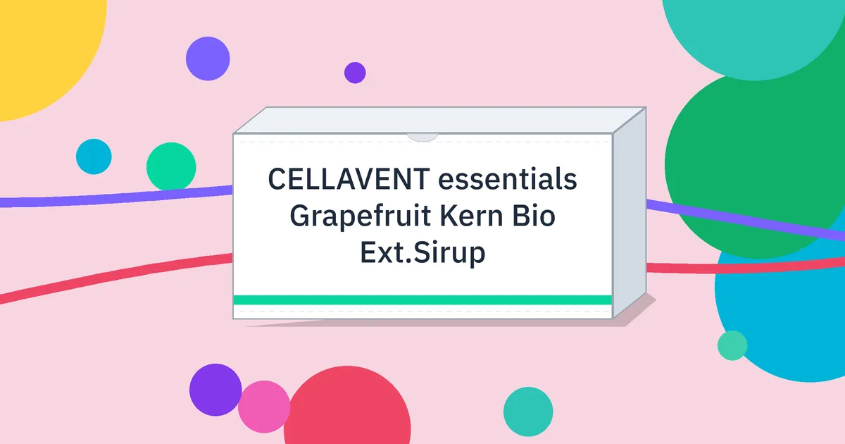 Symbolbild: Packung mit der Aufschrift CELLAVENT essentials Grapefruit Kern Bio Ext.Sirup (PZN 19900580) – Verfügbarkeit und Bezug in Apotheken in Frankfurt am Main