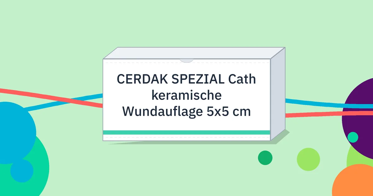 Symbolbild: Packung mit der Aufschrift CERDAK SPEZIAL Cath keramische Wundauflage 5x5 cm (PZN 19187231) – Verfügbarkeit und Bezug in Apotheken in Frankfurt am Main