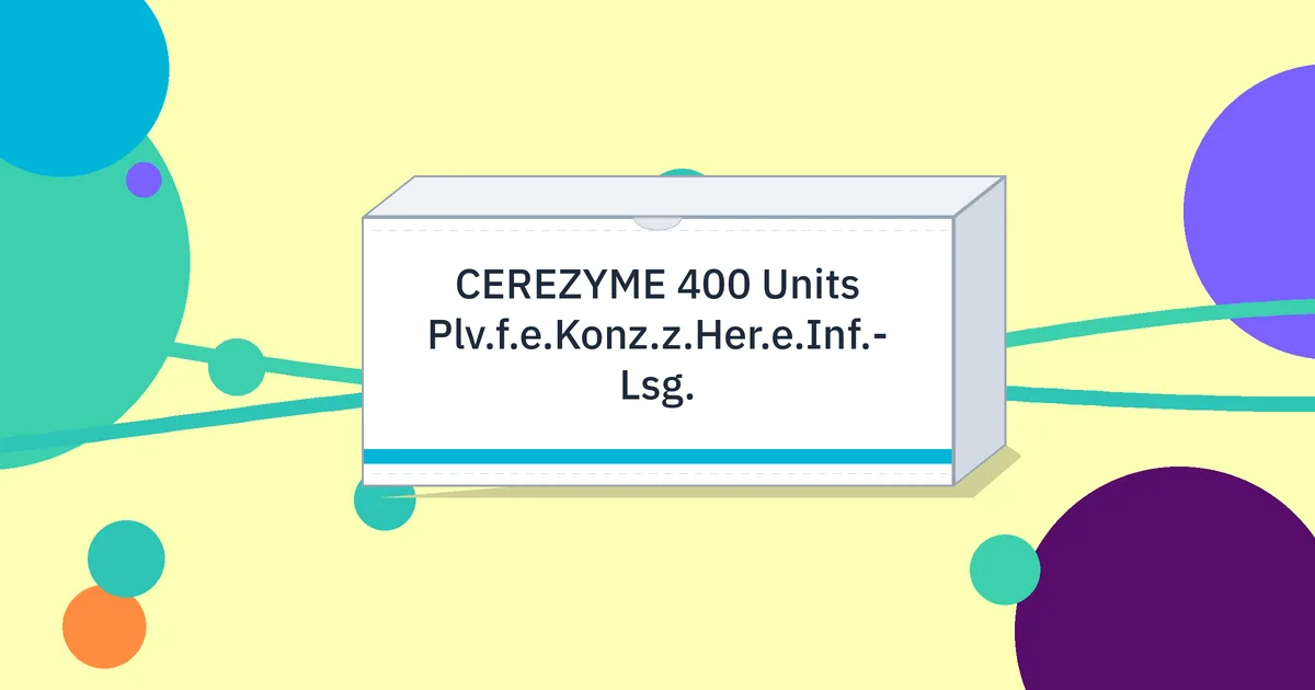 Symbolbild: Packung mit der Aufschrift CEREZYME 400 Units Plv.f.e.Konz.z.Her.e.Inf.-Lsg. (PZN 15744640) – Verfügbarkeit und Bezug in Apotheken in Frankfurt am Main