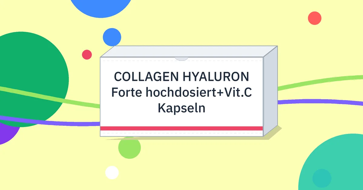 Symbolbild: Packung mit der Aufschrift COLLAGEN HYALURON Forte hochdosiert+Vit.C Kapseln (PZN 19850043) – Verfügbarkeit und Bezug in Apotheken in Frankfurt am Main