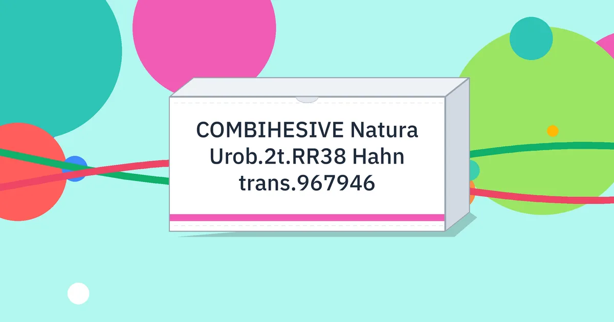 Symbolbild: Packung mit der Aufschrift COMBIHESIVE Natura Urob.2t.RR38 Hahn trans.967946 (PZN 08406291) – Verfügbarkeit und Bezug in Apotheken in Frankfurt am Main