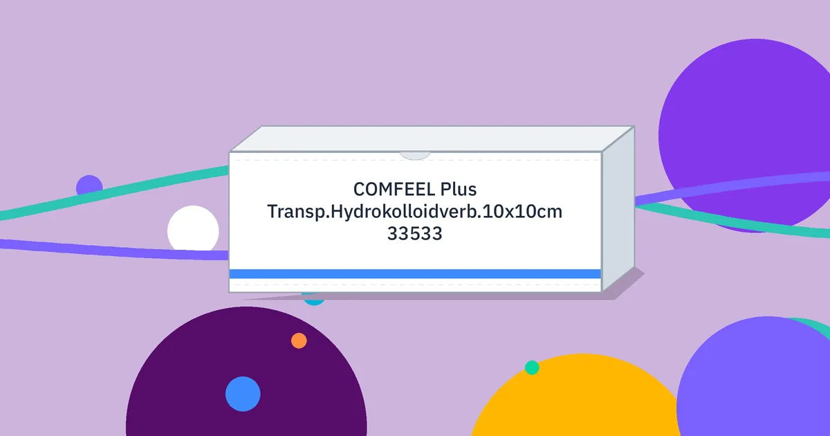 Symbolbild: Packung mit der Aufschrift COMFEEL Plus Transp.Hydrokolloidverb.10x10cm 33533 (PZN 13198009) – Verfügbarkeit und Bezug in Apotheken in Frankfurt am Main