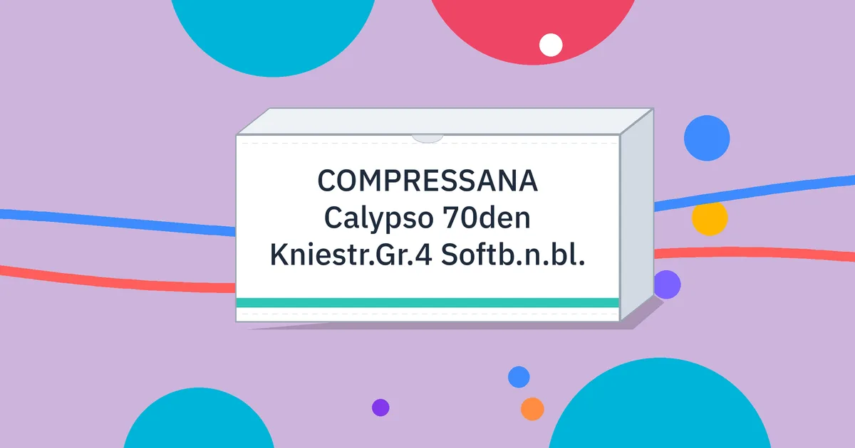 Symbolbild: Packung mit der Aufschrift COMPRESSANA Calypso 70den Kniestr.Gr.4 Softb.n.bl. (PZN 07719591) – Verfügbarkeit und Bezug in Apotheken in Frankfurt am Main