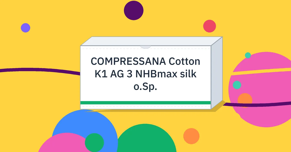 Symbolbild: Packung mit der Aufschrift COMPRESSANA Cotton K1 AG 3 NHBmax silk o.Sp. (PZN 11393178) – Verfügbarkeit und Bezug in Apotheken in Frankfurt am Main