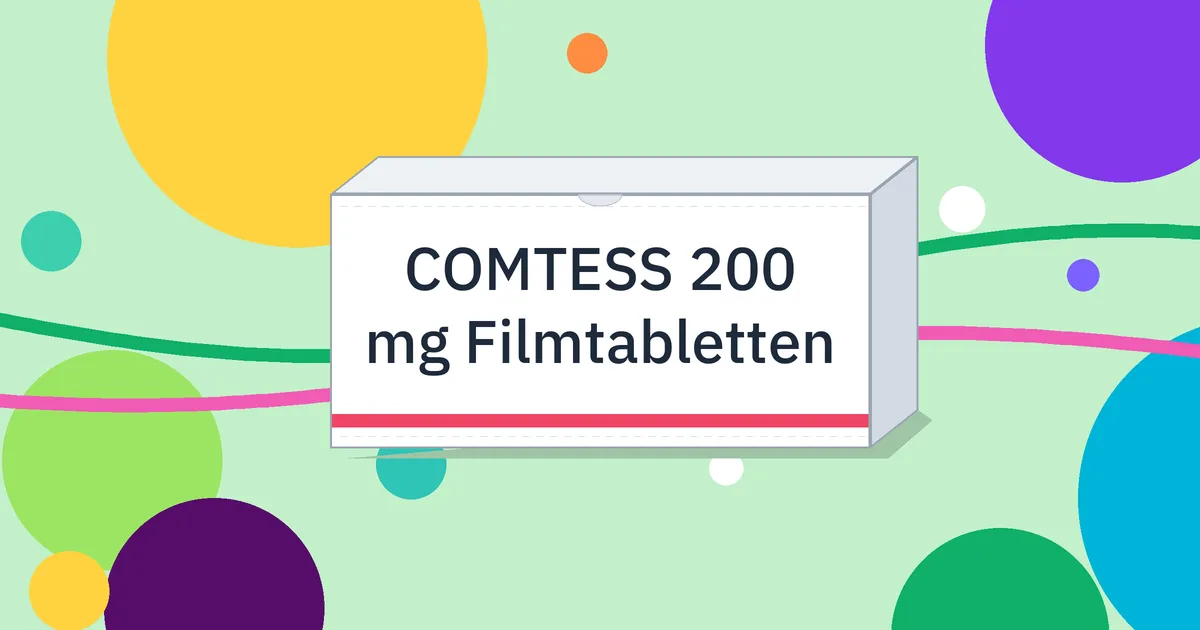 Symbolbild: Packung mit der Aufschrift COMTESS 200 mg Filmtabletten (PZN 10057372) – Verfügbarkeit und Bezug in Apotheken in Frankfurt am Main