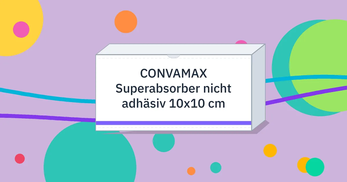 Symbolbild: Packung mit der Aufschrift CONVAMAX Superabsorber nicht adhäsiv 10x10 cm (PZN 16733874) – Verfügbarkeit und Bezug in Apotheken in Frankfurt am Main